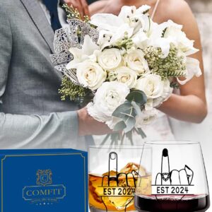 comfit Engagement Gifts for Couples - Bridal Shower Gifts - Wedding Gifts for Bride and Groom, His and Hers, Newlywed - Wine&Whiskey Glass Gift for Mr and Mrs