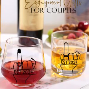 comfit Engagement Gifts for Couples - Bridal Shower Gifts - Wedding Gifts for Bride and Groom, His and Hers, Newlywed - Wine&Whiskey Glass Gift for Mr and Mrs