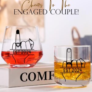 comfit Engagement Gifts for Couples - Bridal Shower Gifts - Wedding Gifts for Bride and Groom, His and Hers, Newlywed - Wine&Whiskey Glass Gift for Mr and Mrs