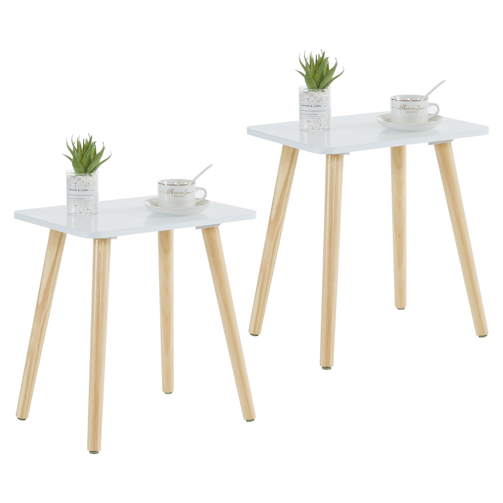 Apicizon Small Side Table Set of 2, Accent Wooden End Table, Modern Nightstand Bedside Table for Bedroom, Living Room, Small Spaces, Nursery, Easy Assembly, White+Natural