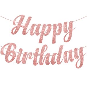 katchon, cursive glitter rose gold happy birthday banner - pre-strung, 10 feet, no diy | pink happy birthday banner for rose gold birthday decorations | happy birthday sign, happy birthday decorations