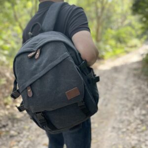 AUGUR Canvas Backpack for Men Casual Daypack Vintage Rucksack Laptop Backpack fit 15-17 inch Travel Hiking Backpack(35L-Black)