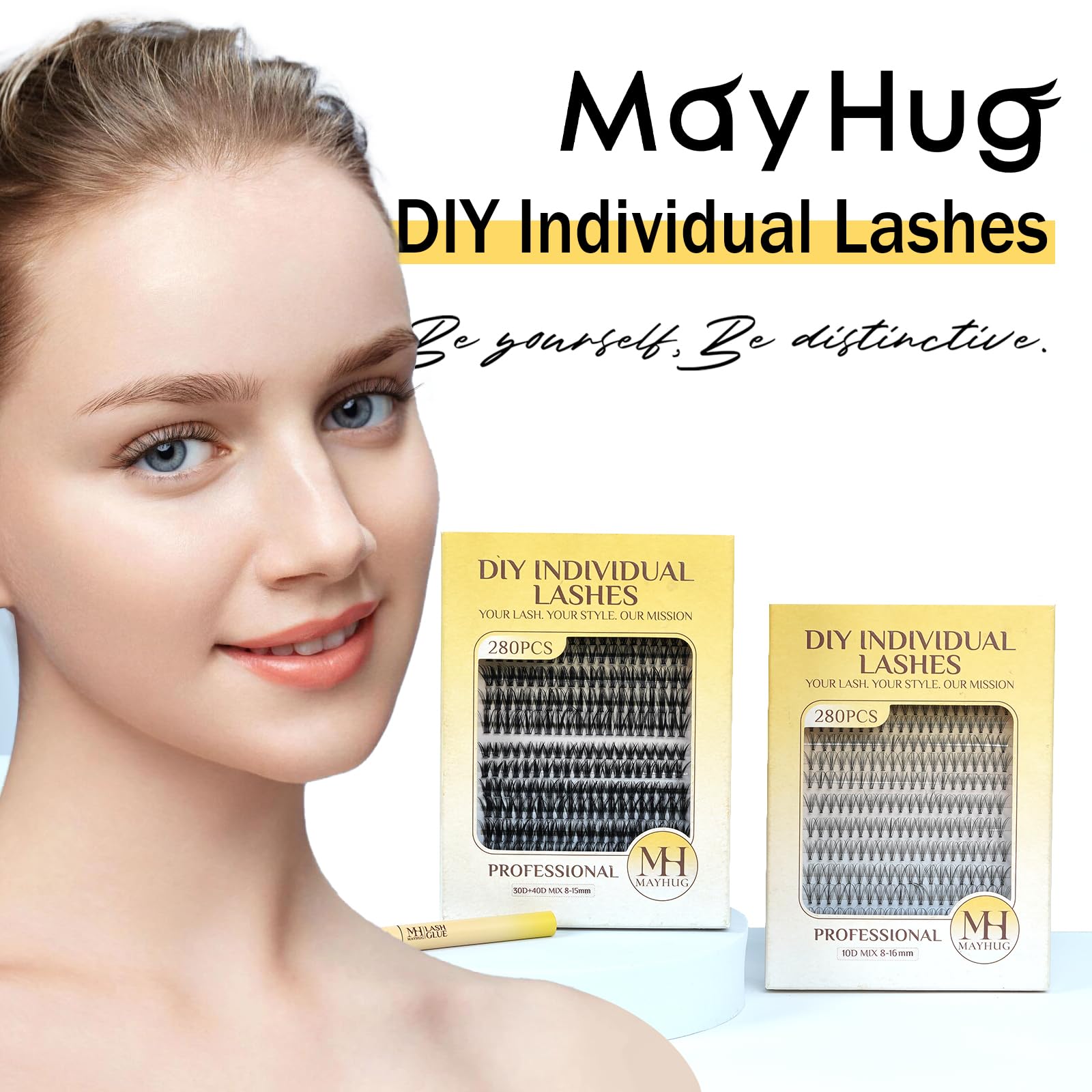 Mayhug Individual Lashes 280Pcs DIY Eyelash Extensions Individual Lashes Wispy Cluster Lashes D Curl 8-15Mix False Eyelashes Individual Extension Clusters at Home (30D+40D,0.05D)