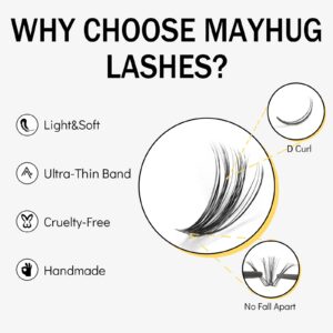 Mayhug Individual Lashes 280Pcs DIY Eyelash Extensions Individual Lashes Wispy Cluster Lashes D Curl 8-15Mix False Eyelashes Individual Extension Clusters at Home (30D+40D,0.05D)