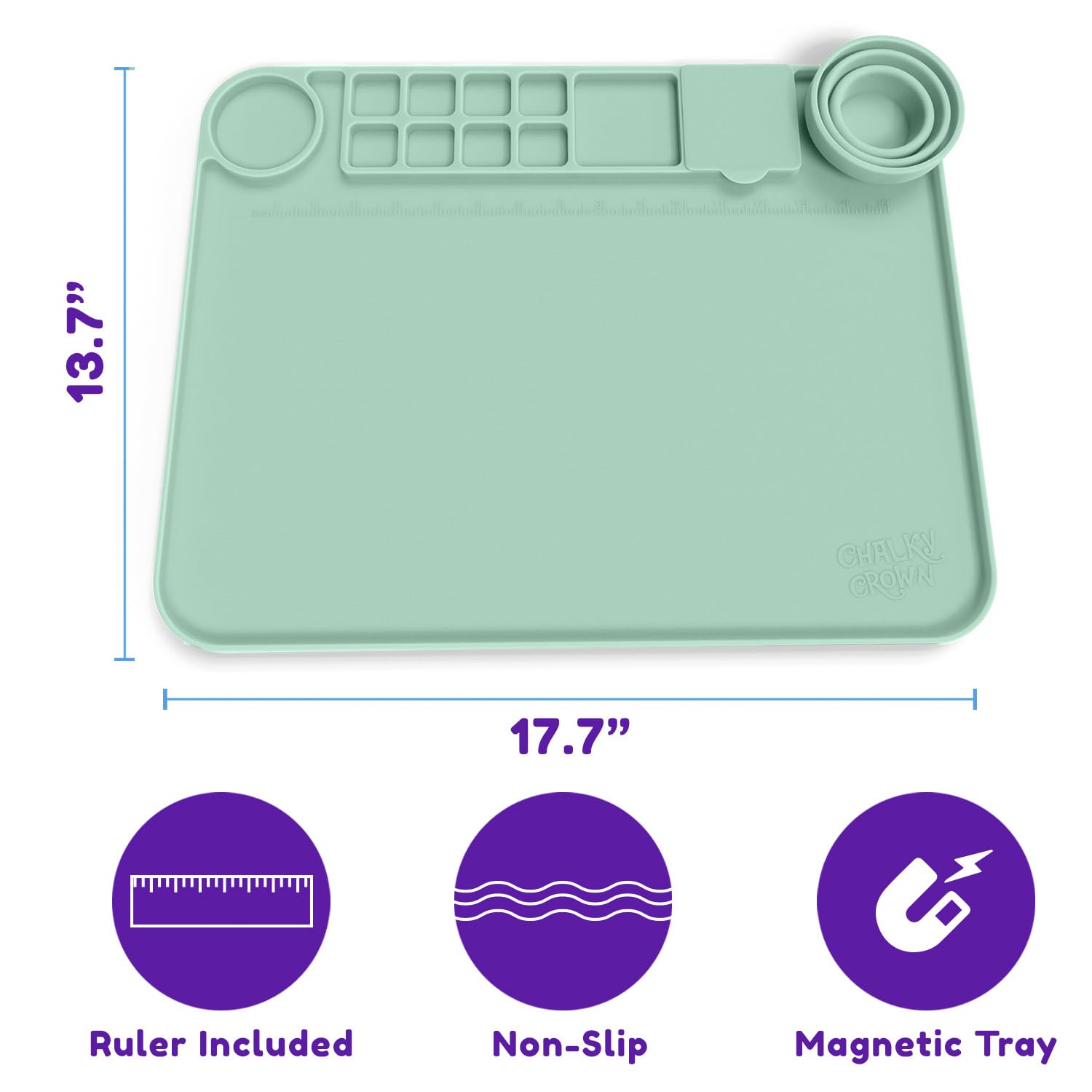 Silicone Craft Mat Silicone Art Mat with Cup Silicone Mats for Crafts - Craft Silicone Mat Silicone Painting Mat - Thick Large Silicone Artist Mat w/Cup and Raised Edge for Painting 17.7"x13.7" Green