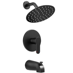 homgoo tub shower faucet set with valve, black shower faucet set with 6 inch rian shower head and tub spout, shower and tub faucets sets complete, shower trim kit,matte black