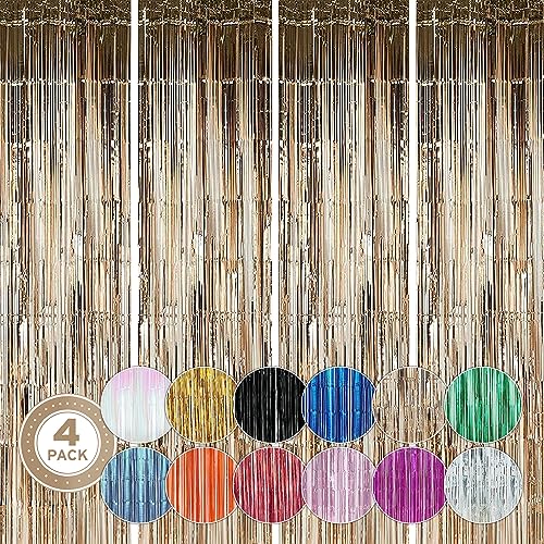 Twinkle Star 4 Pack Photo Booth Backdrop 3FT x 8FT Metallic Tinsel Foil Fringe Curtains Environmental Background for Birthday Wedding Party Christmas Decorations