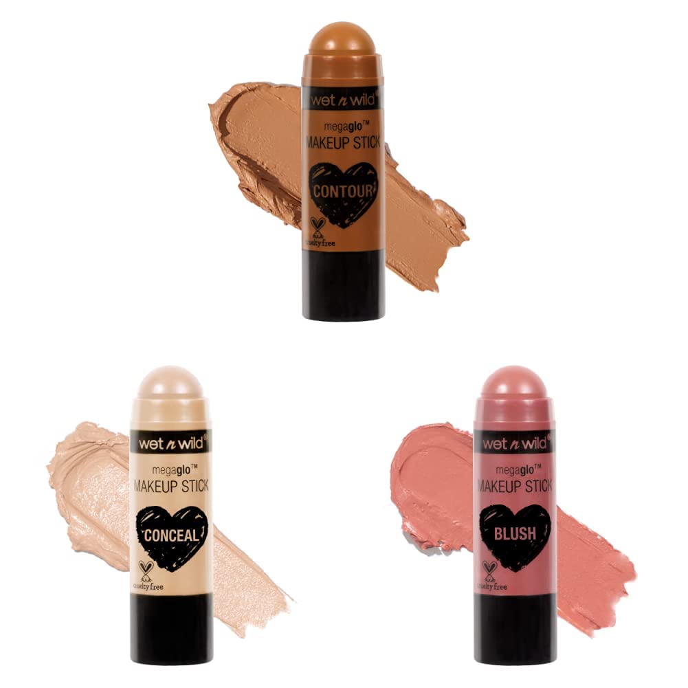 Wet n Wild MegaGlo Makeup Stick Conceal and Contour Brown Call Me Maple & MegaGlo Conceal & Contour Stick, Nude For Thought & MegaGlo Makeup Stick Conceal and Contour Blush Pink Floral Majority