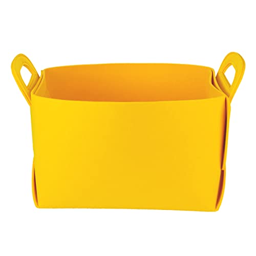 Tskijun Felt Storage Bin,Large Thickened Felt Fabric Box Collapsible Organizer with Carry Handles for Toys,Books,Cloths and Laundry Organizing,Environmentally Friendly and Durable 15"*11"*10" (yellow)