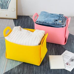 Tskijun Felt Storage Bin,Large Thickened Felt Fabric Box Collapsible Organizer with Carry Handles for Toys,Books,Cloths and Laundry Organizing,Environmentally Friendly and Durable 15"*11"*10" (yellow)