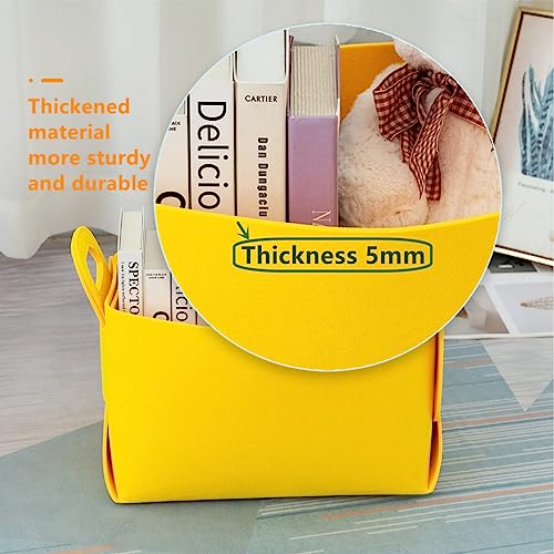 Tskijun Felt Storage Bin,Large Thickened Felt Fabric Box Collapsible Organizer with Carry Handles for Toys,Books,Cloths and Laundry Organizing,Environmentally Friendly and Durable 15"*11"*10" (yellow)