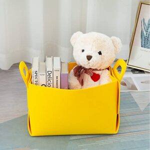 Tskijun Felt Storage Bin,Large Thickened Felt Fabric Box Collapsible Organizer with Carry Handles for Toys,Books,Cloths and Laundry Organizing,Environmentally Friendly and Durable 15"*11"*10" (yellow)