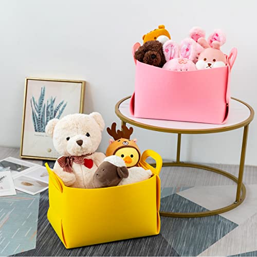 Tskijun Felt Storage Bin,Large Thickened Felt Fabric Box Collapsible Organizer with Carry Handles for Toys,Books,Cloths and Laundry Organizing,Environmentally Friendly and Durable 15"*11"*10" (yellow)