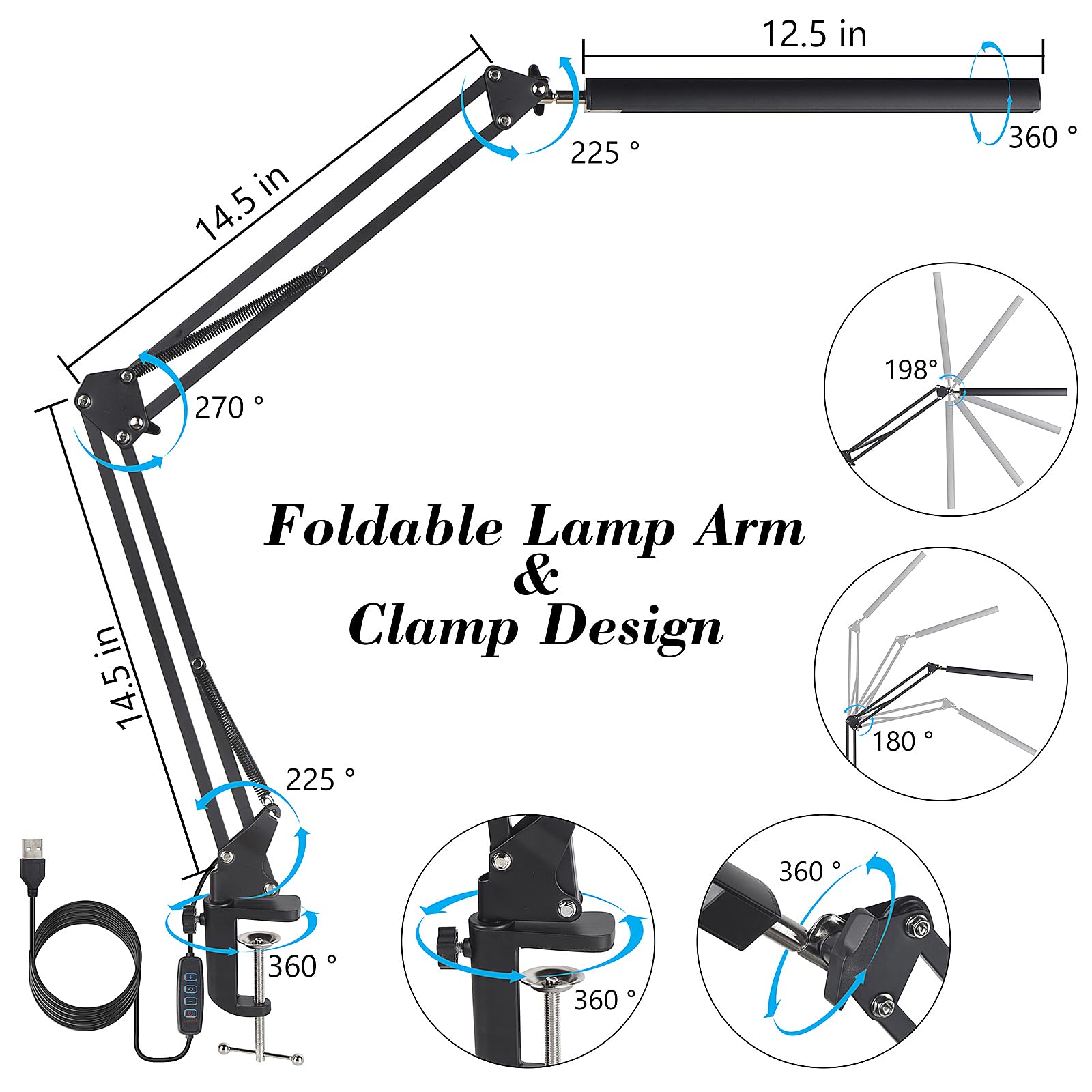 Modern LED Desk Lamp with Adjustable Brightness and Color Temperature, Eye-Caring, Architect Desk Lamp for Office, Home, Reading, Drawing