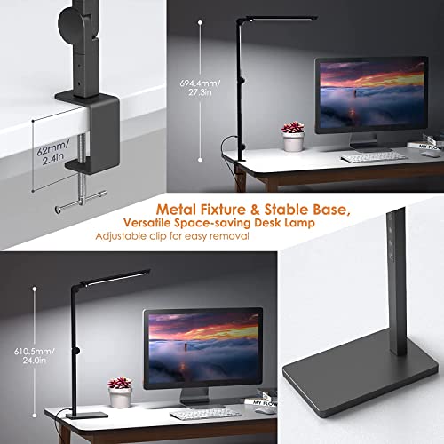 IKAYAA LED Desk Lamp Table Lamp Reading Lamp with Remote Control/Base/Arm Light, Task Lamp with 25 Lighting Modes, Auto Timer, Foldable Eye-Caring Office Lamp for Living Room, Dorm, Home, Office