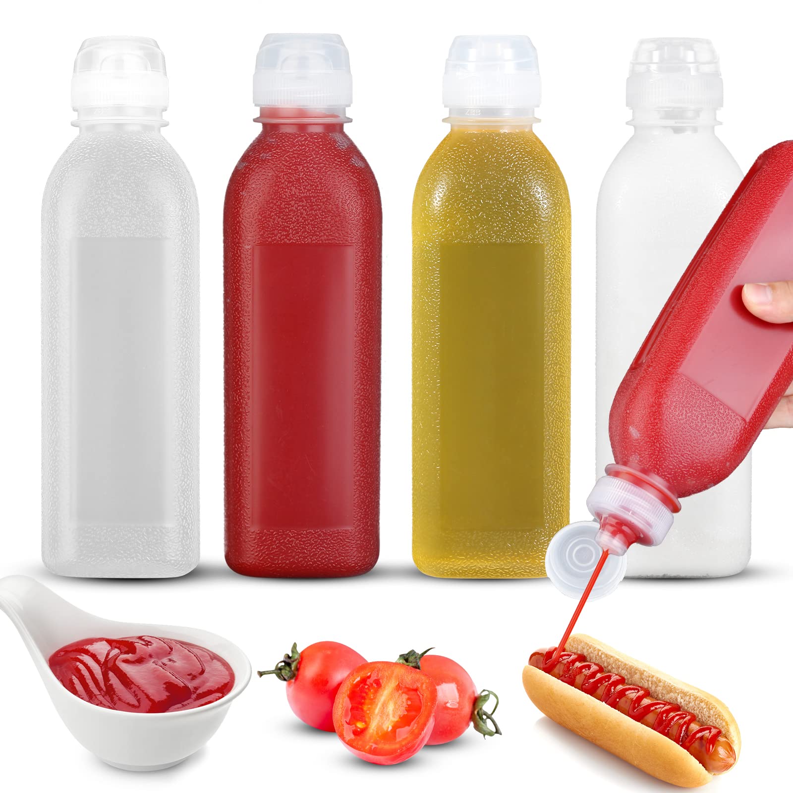 Condiment Squeeze Bottles, BPA-free, Squeeze Bottles for Sauces, Olive Oil Dispenser, Ketchup Bottles Squeeze 4-Pack 17 oz (500ml), Salad Dressing Bottles, Great for Ketchup, Salad, BBQ (17oz 4 pack)