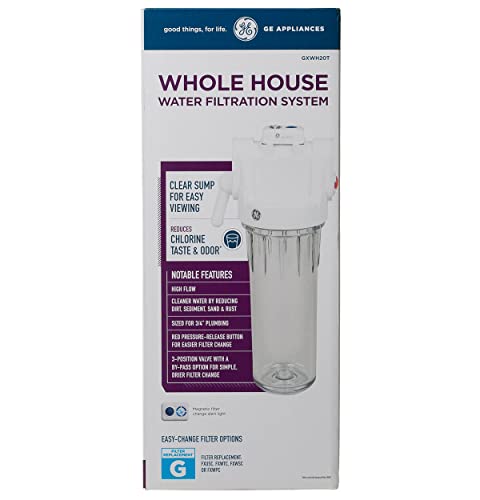 GE GXWH20T Whole House Water Filtration System | Reduce Sediment, Rust & More | Install Kit & Accessories Included | Filter Not Included | Replace Filter (FXWTC, FXUSC, FXWPC, FXWSC) Every 3 Months