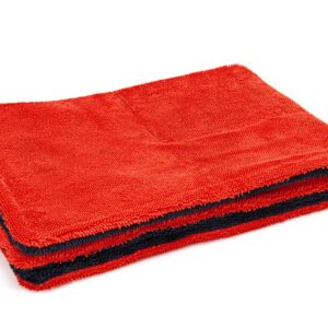 [Dreadnought Max] Triple Layer Microfiber Car Drying Towel | Twist Pile | 1400GSM | 1 Pack (20"x30", Red/Black)