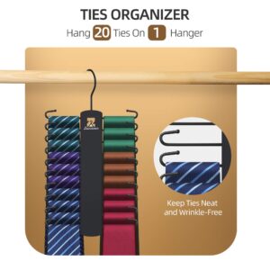 ZEDODIER Wooden Tie Rack, Tie Hanger for Men Closet, 20 Storage Capacity, Non-Slip Rotatable Tie Organizer, Hanging Space Saving Holder, Black