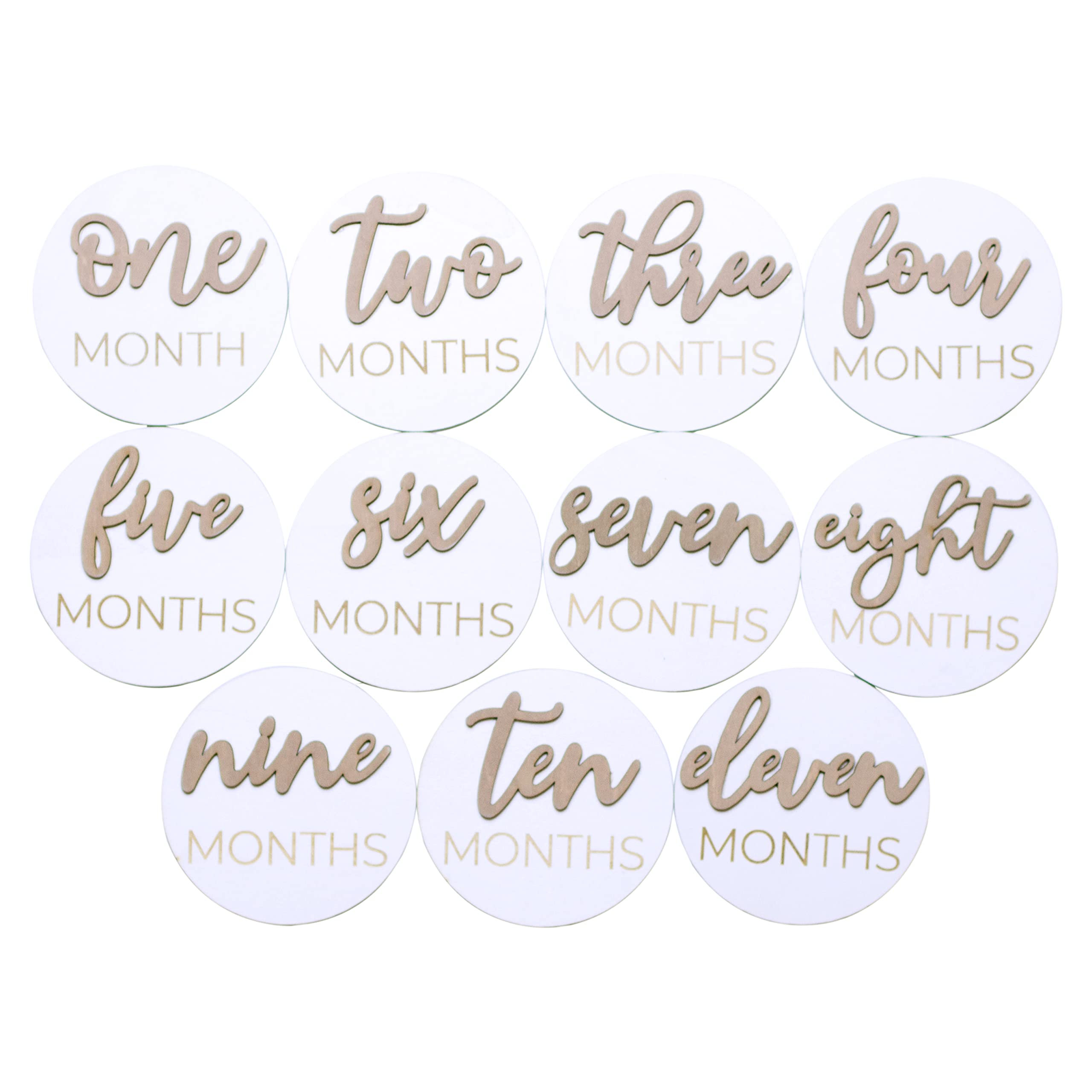 Wooden 3D Monthly Milestone Discs for Baby Photos (20 pcs Set), First Year Monthly Milestone Marker, Includes 1-5 Years, White Stained