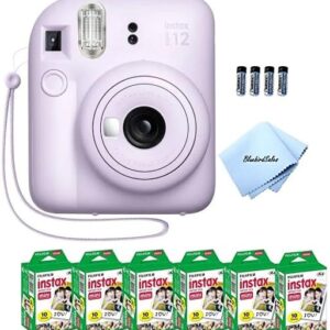 Fujifilm Mini 12 Instant Camera Starter Bundle: Includes Mini Film Value Pack (60 Sheets) + 4 Pack AA Batteries + Lens Cleaning Cloth (Lilac Purple)