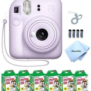 Fujifilm Mini 12 Instant Camera Starter Bundle: Includes Mini Film Value Pack (60 Sheets) + 4 Pack AA Batteries + Lens Cleaning Cloth (Lilac Purple)