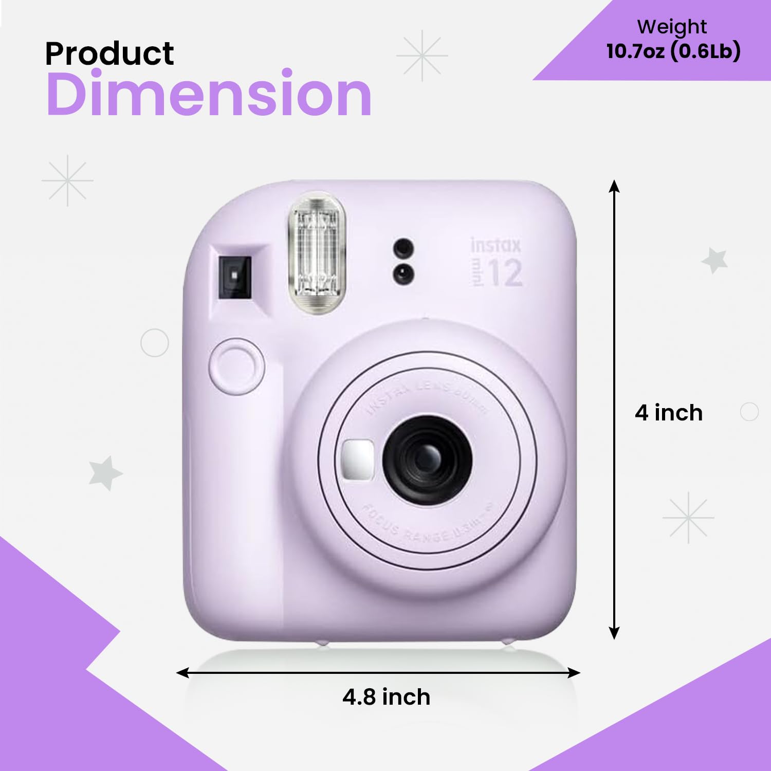 Fujifilm Mini 12 Instant Camera Starter Bundle: Includes Mini Film Value Pack (60 Sheets) + 4 Pack AA Batteries + Lens Cleaning Cloth (Lilac Purple)