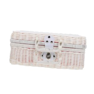 collbath rattan suitcase woven baskets 1pc seagrass storage baskets wicker storage box retro handwoven box cosmetic travel plastic white woven box bread container wicker basket with lid