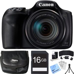 canon powershot sx540 hs 20.3mp digital camera w/ 50x optical zoom 16gb card bundle includes camera, card, reader, wallet, case, mini tripod, screen protectors, cleaning kit (renewed)