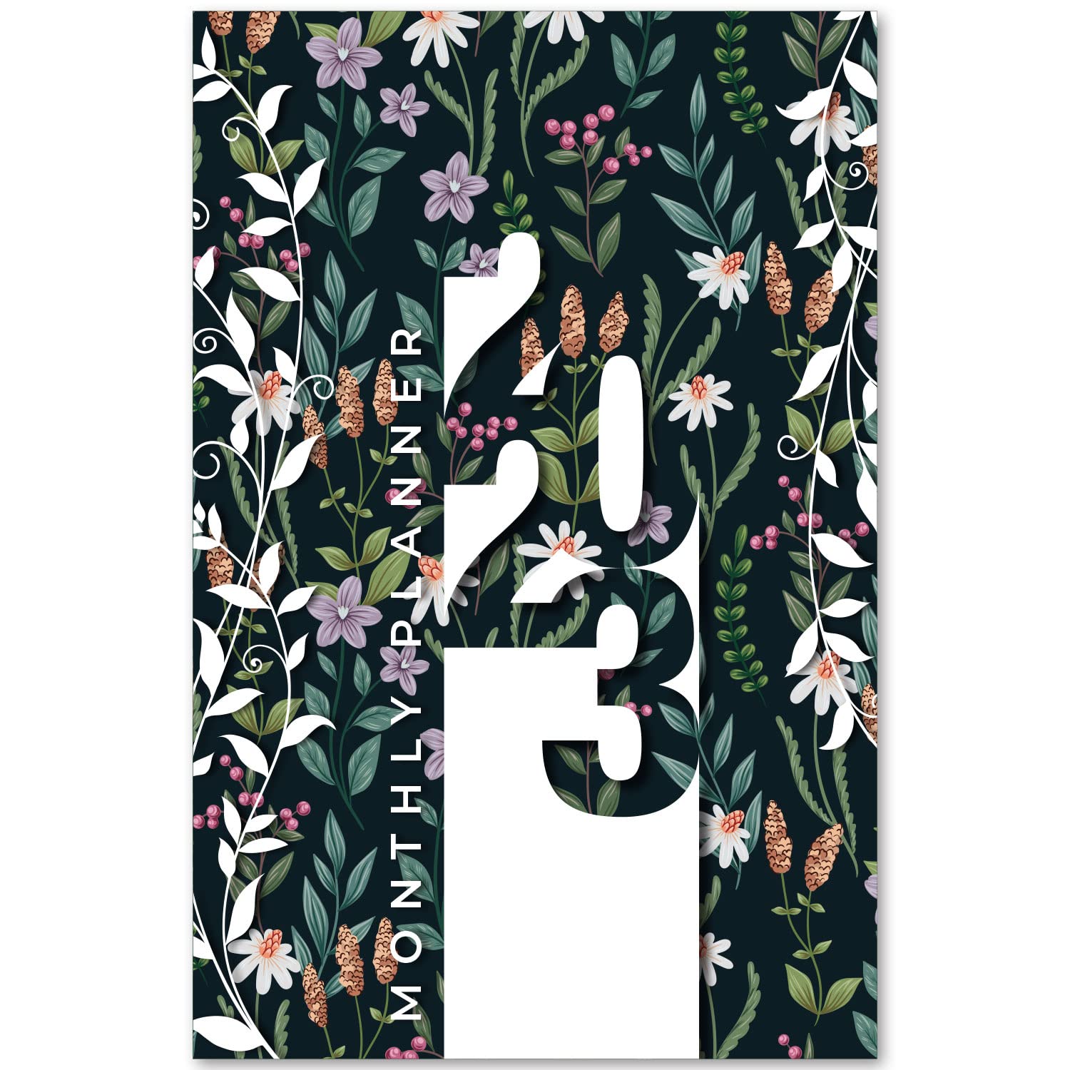 GRC 2023 Monthly Planner, January - December, Floral Calendar & Organizer, 7" x 10", Saddle Stitch Bound