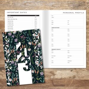 GRC 2023 Monthly Planner, January - December, Floral Calendar & Organizer, 7" x 10", Saddle Stitch Bound