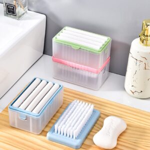 Foaming Soap Box with Rollers Bubbler Brush 3 in 1 Traveling Soap Holder Soap Cleaning Storage Foaming Box Portable Soap Bar Box Soap Dispenser for Bathroom Camping Gym Business Trip (B-Green)