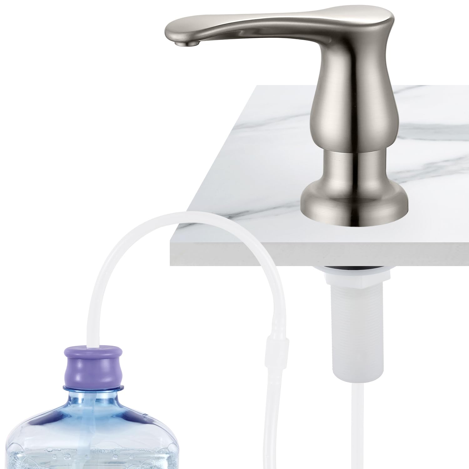 GAGALIFE Kitchen Sink Soap Dispenser Brushed Nickel, Under Sink Soap Dispenser with 40" Silicone Extension Tube Kit,Say Goodbye to Frequent Refills