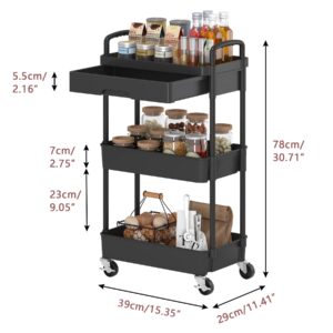 Dttwacoyh 3-Tier Rolling Cart，Trolley with Drawer, Multifunctional Storage Organizer with Plastic Shelf & Metal Wheels, Kitchen Storage Cart for Living Room, Kitchen, Office, Bathroom, White