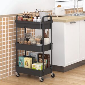 Dttwacoyh 3-Tier Rolling Cart，Trolley with Drawer, Multifunctional Storage Organizer with Plastic Shelf & Metal Wheels, Kitchen Storage Cart for Living Room, Kitchen, Office, Bathroom, White