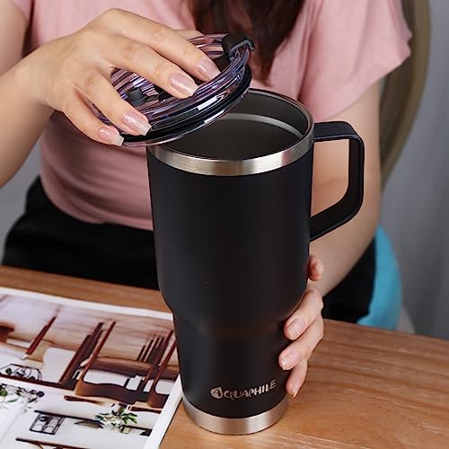 AQUAPHILE 40oz Tumbler with handle, Vacuum Stainless Steel Tumbler with Lid and straws, Reusable Insulated Water Bottle Fits in Cup Holder, Portable Travel Coffee Mug for Hot/Cold Drinks(Black)