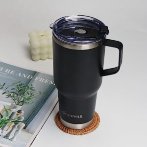 AQUAPHILE 40oz Tumbler with handle, Vacuum Stainless Steel Tumbler with Lid and straws, Reusable Insulated Water Bottle Fits in Cup Holder, Portable Travel Coffee Mug for Hot/Cold Drinks(Black)