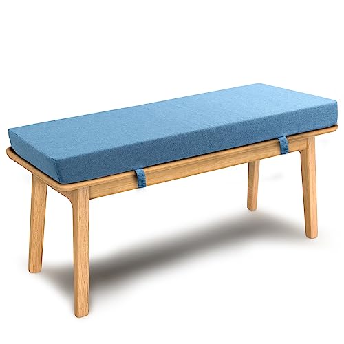 ROFIEJOX Bench Cushion 45 inch - Imitation Linen Fabric, Indoor Outdoor Long Seat Furniture, High-Density Foam, Non-Slip Velcro Design for Window Patio Garden, (45x18x3) Light Azure