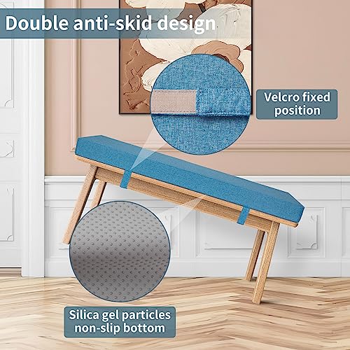 ROFIEJOX Bench Cushion 45 inch - Imitation Linen Fabric, Indoor Outdoor Long Seat Furniture, High-Density Foam, Non-Slip Velcro Design for Window Patio Garden, (45x18x3) Light Azure