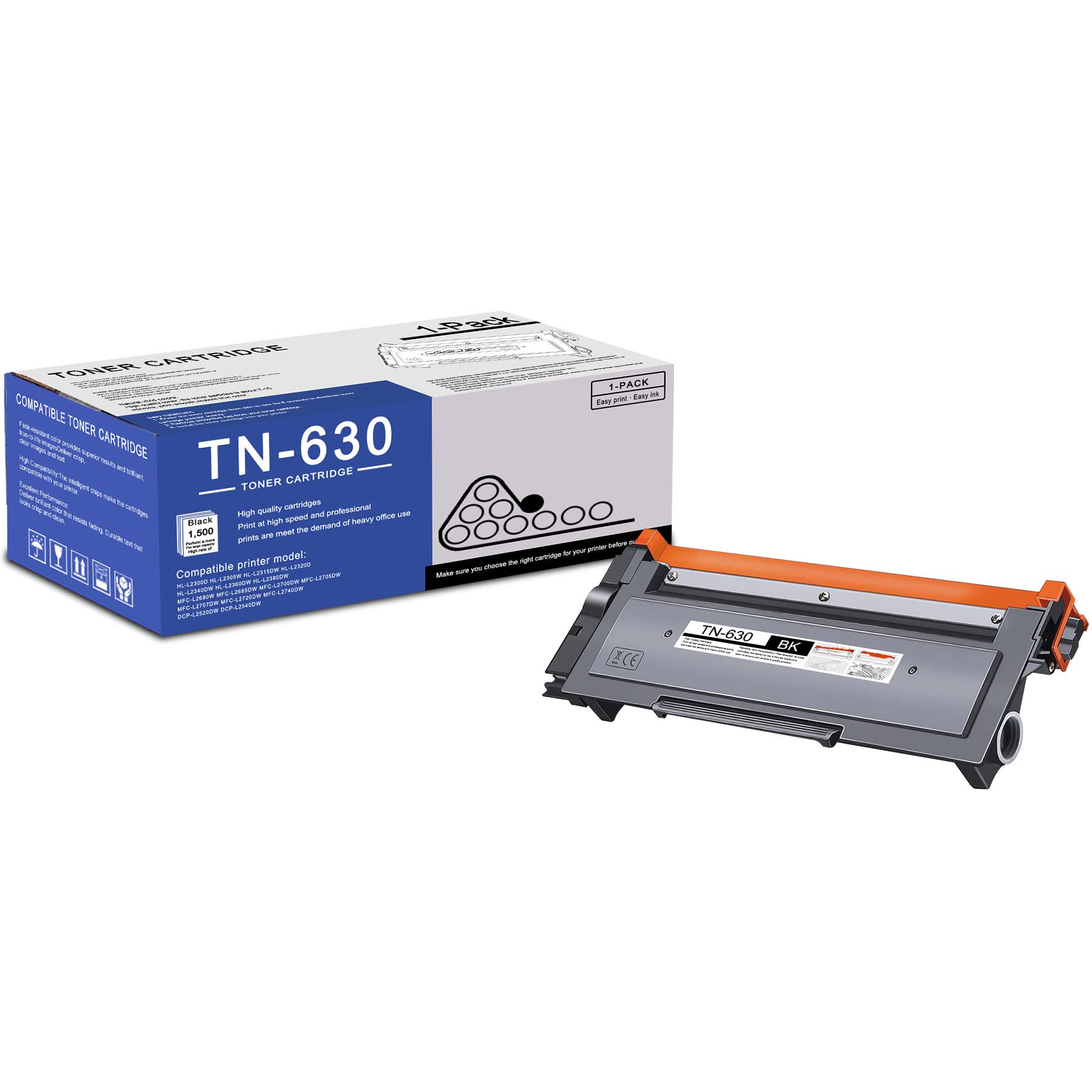 1 Pack TN630 TN-630 Black Toner Cartridge Compatible TN630 Replacement for Brother HL-L2300D L2305W L2315DW L2320D L2360DW MFC-L2680W L2685DW L2700DW L2705DW L2707DW L2740DW DCP-L2540DW L2520DW Printe