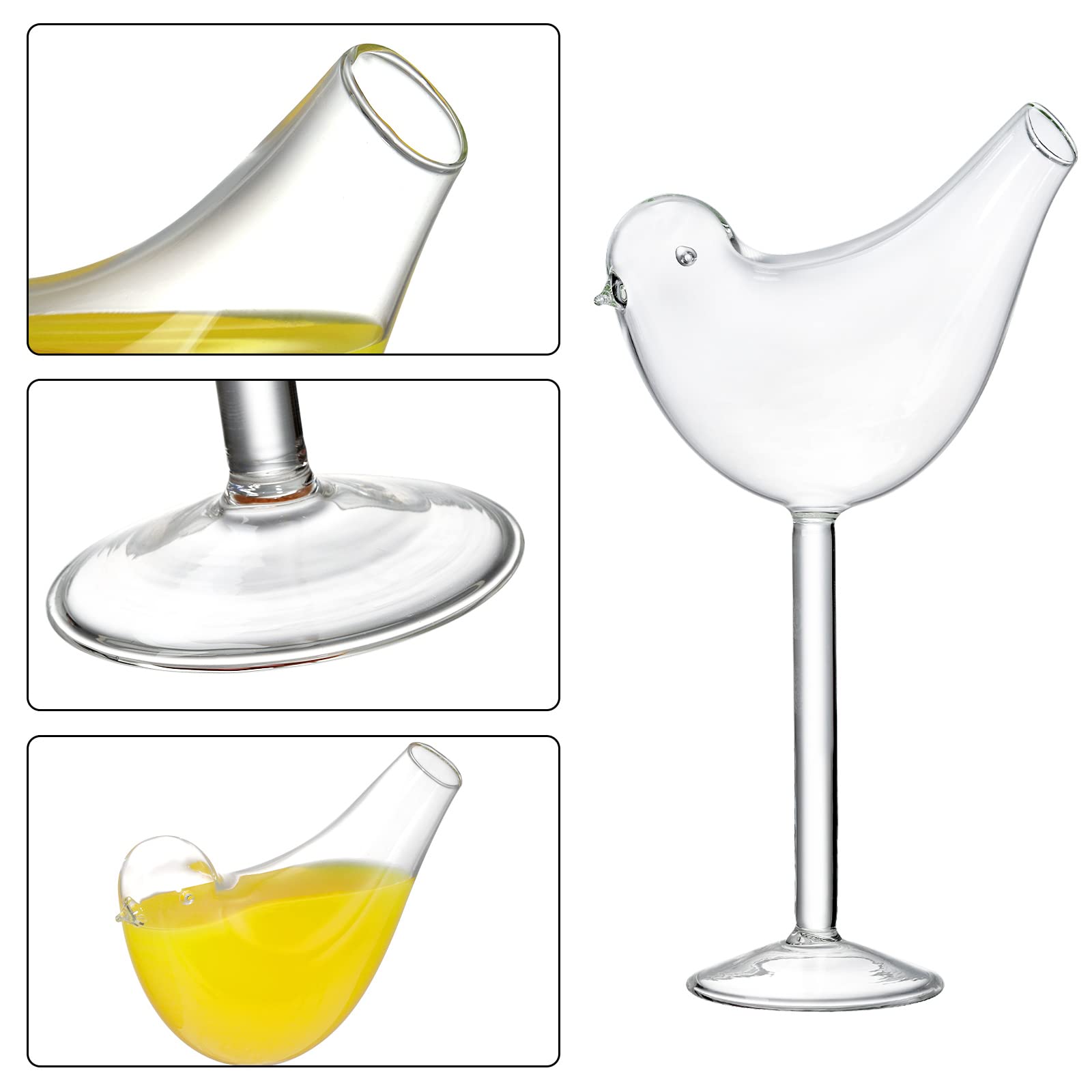 Mezchi 4 Pack Bird Cocktail Glasses, 160ml/5.4 Oz Bird Shaped Martini Glass, Clear Fancy Drinking Glasses, Unique Wine Glasses for champagne, Mixed Drinks, Party, Wedding and Home decor