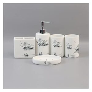 sunesa soap dispenser bathroom accessories set - 5pcs resin bathroom sets for hotel restroom apartment including soap dispenser toothbrush tumbler soap dish and tray (white) bathroom soap dispenser