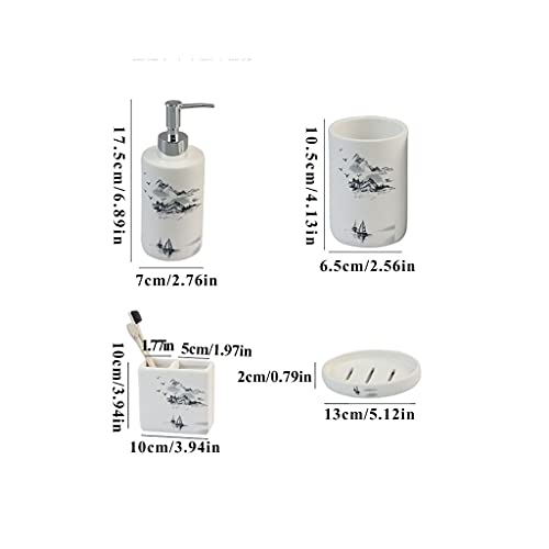 SUNESA Soap Dispenser Bathroom Accessories Set - 5pcs Resin Bathroom Sets for Hotel Restroom Apartment Including Soap Dispenser Toothbrush Tumbler Soap Dish and Tray (White) Bathroom Soap Dispenser