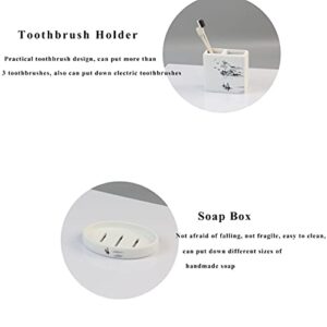 SUNESA Soap Dispenser Bathroom Accessories Set - 5pcs Resin Bathroom Sets for Hotel Restroom Apartment Including Soap Dispenser Toothbrush Tumbler Soap Dish and Tray (White) Bathroom Soap Dispenser