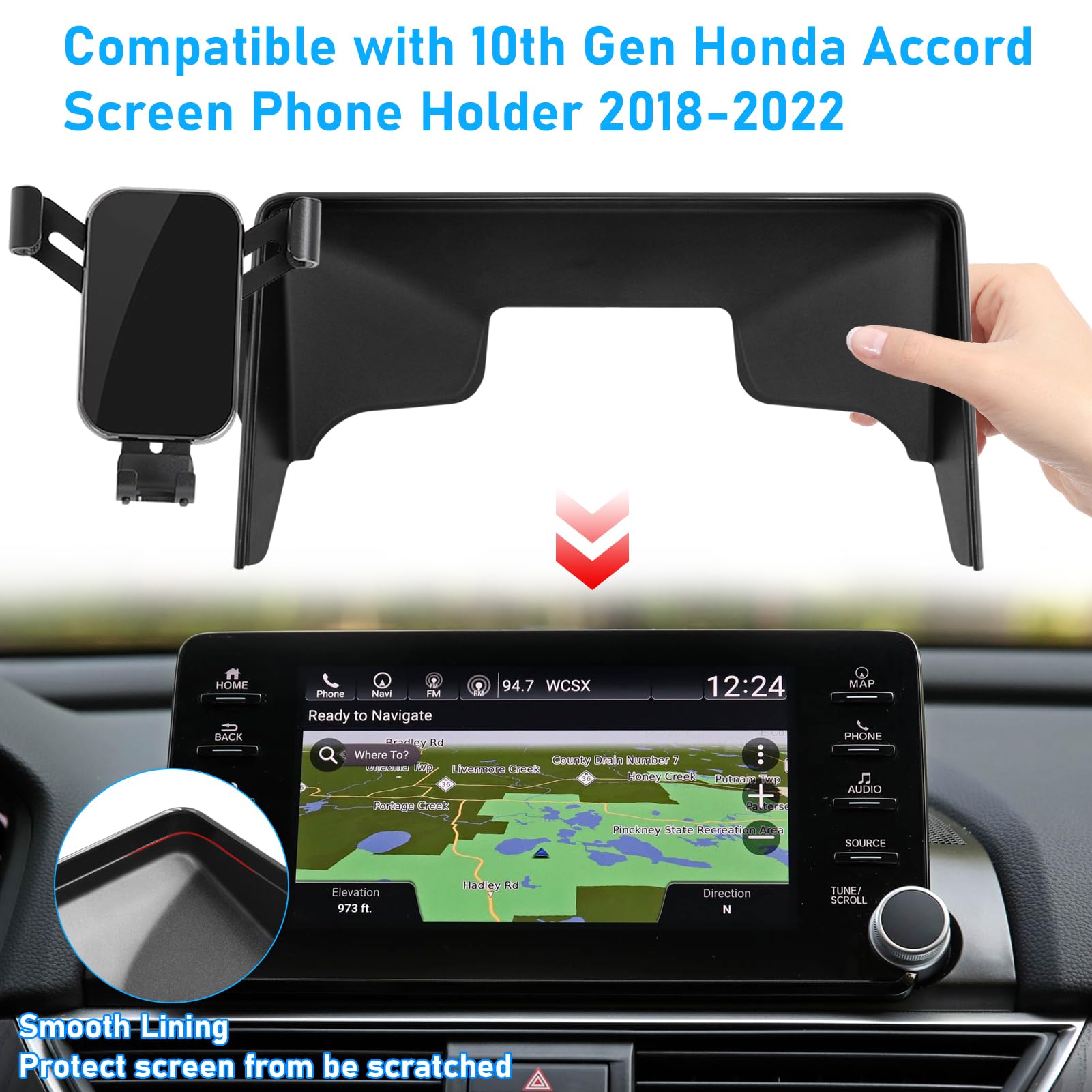 APESER Compatible with Honda Accord Phone Mount 2018 2019 2020 2021 2022,10th Gen Accord Phone Holder for 8 inch Navigation Screen,Accord Cell Phone Holder 360 Degree Rotation Mounted Anti-Shake,black