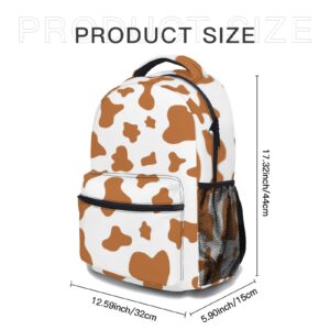 Brown Cow Print Backpack Cow Spots Pattern Backpacks for Kids Lightweight High Capacity Student Bookbag Waterproof School Book Bag for Teen Girls Boys