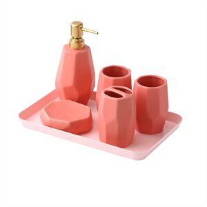 soap pump dispenser ceramic soap dispenser bathroom decoration toothbrush holder soap box abs pump head lotion bottle toothbrush cup toothpaste dispenser tray set bottles dispenser (color : 6pcs-pink