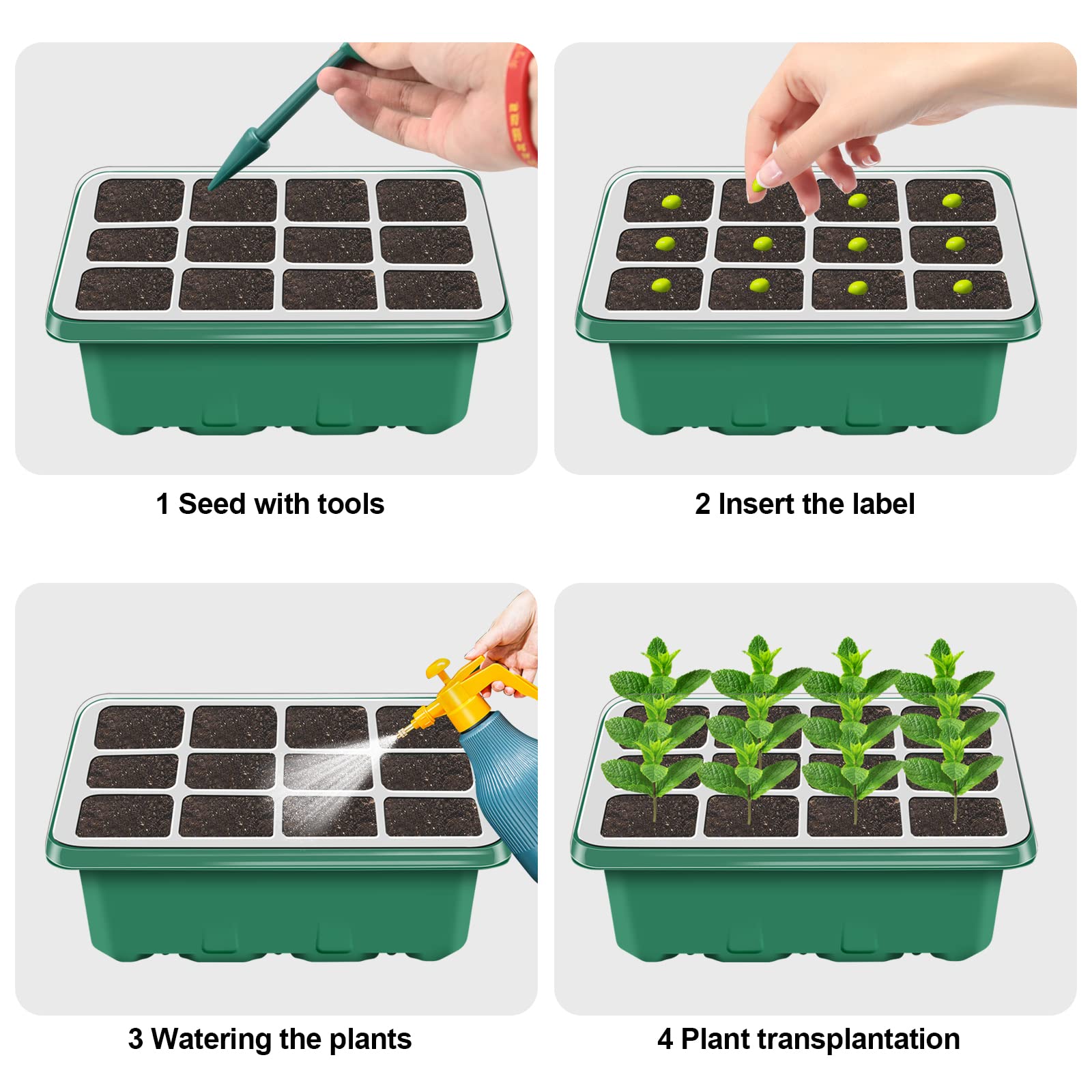 Maylaviu Seed Starter Tray, 10 Pack Seed Starter kit with Adjustable Humidity Dome, Higher Cover Green Propagation Tray, Seedling Starter Trays Mini Greenhouse Indoor for Gardens (120 Cells)