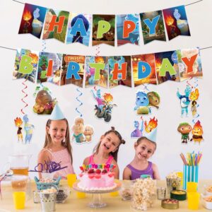 Elemental Birthday Banner and Hanging Swirls Decorations, Elemental Birthday Party Supplies Elemental Party Decorations Animation Elemental Birthday Decorations for Boys and Girls