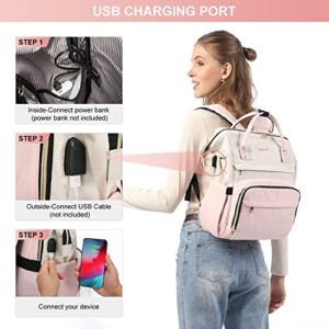 LOVEVOOK Laptop Backpack Purse for Women, 17 Inch Computer Business Stylish Backpacks, Doctor Nurse Bags for Work, Casual Daypack Backpack with USB Port, Pink-White